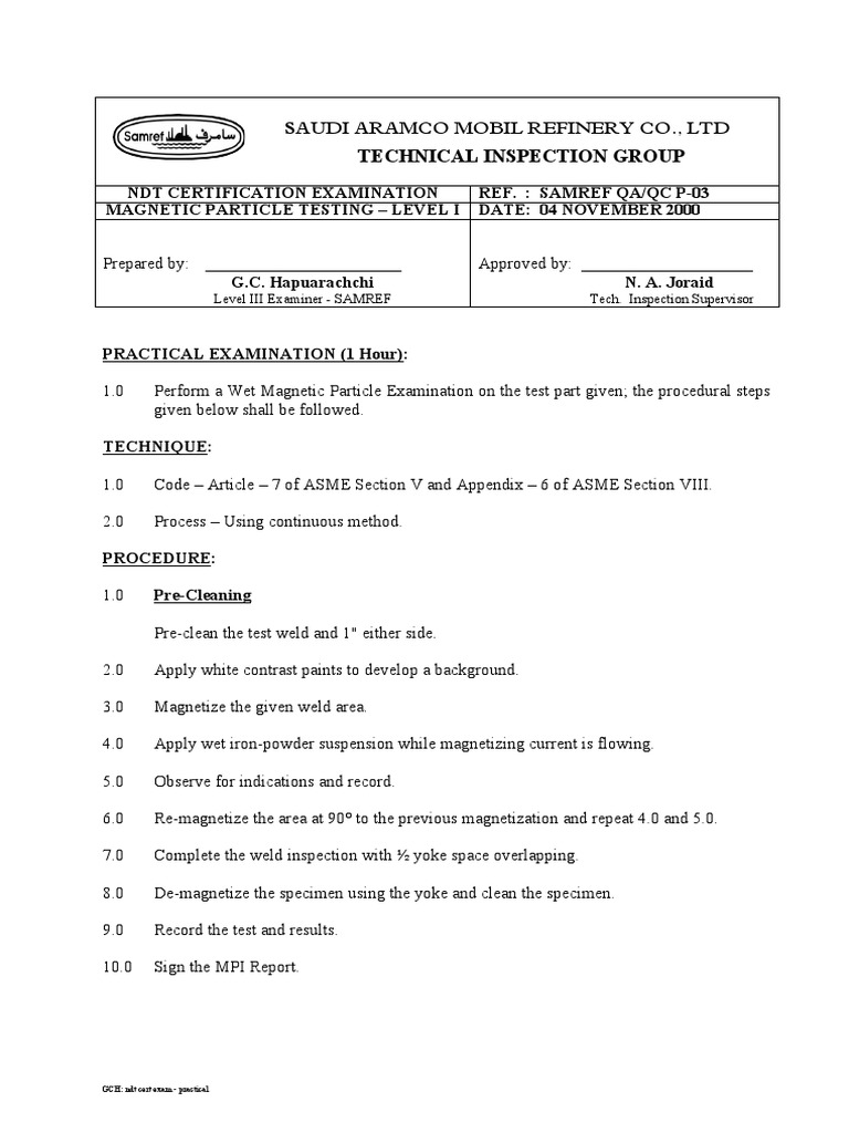Magnetic Particle Testing - Level 1 (Practical) | PDF