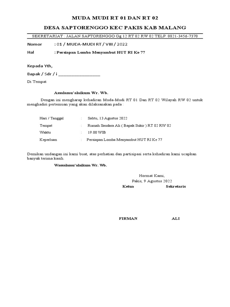 Muda Mudi RT 01 Dan RT 02 | PDF