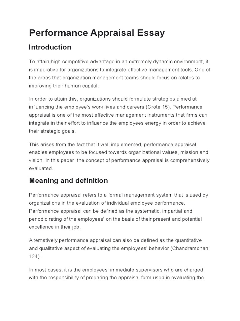 Performance Appraisal Essay | PDF | Performance Appraisal | Human Resource Management