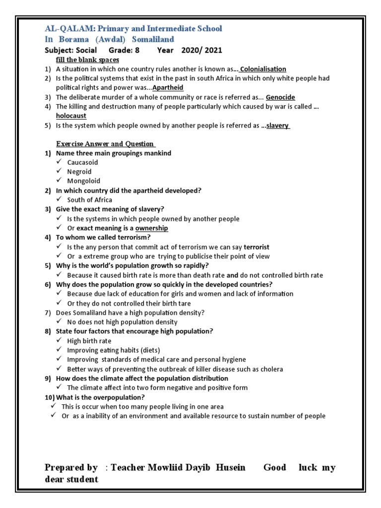 Answer and Question Grade 8 | PDF | Colonialism | Earth