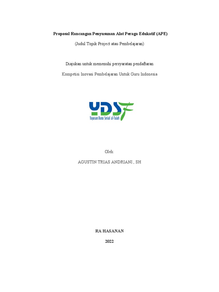 Proposal Rancangan Penyusunan Alat Peraga Edukatif (APE) | PDF