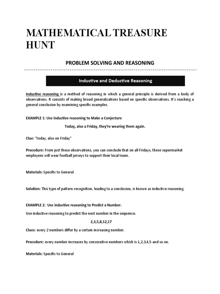 Mathematical Treasure Hunt | PDF | Inductive Reasoning | Reason