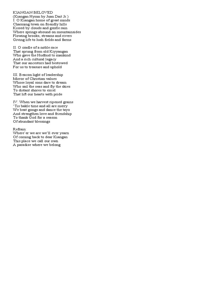Kiangan Beloved Song | PDF