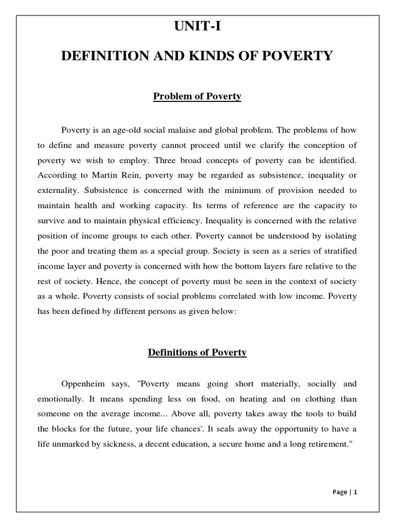 Unit-I Definition and Kinds of Poverty | PDF | Poverty | Poverty ...