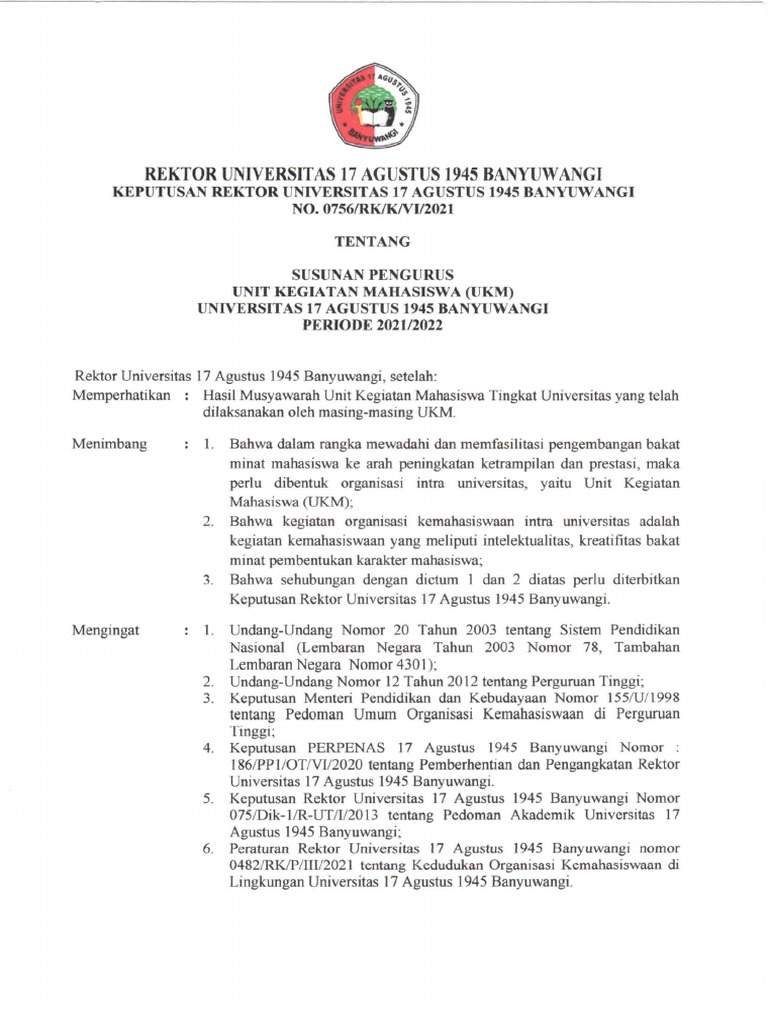 0756 SK Pengurus UKM | PDF