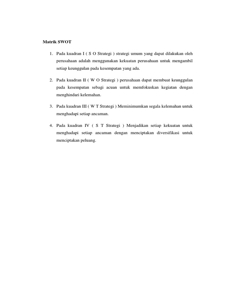 Matriks SWOT Dan STRATEGI | PDF