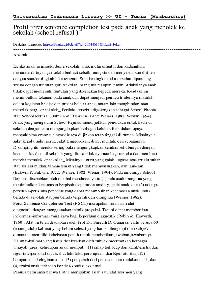 Profil FSCT Anak Menolak Sekolah | PDF