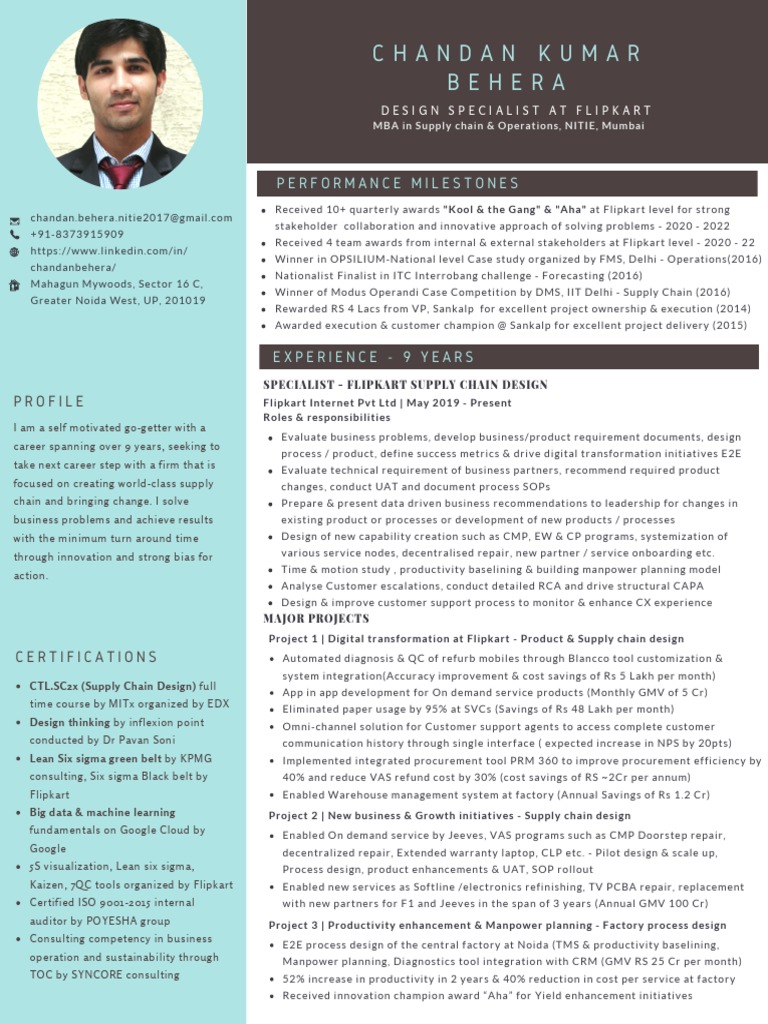 Resume Chandan Kumar Behera Supply Chain 15 Sep | PDF | Supply Chain | Six Sigma
