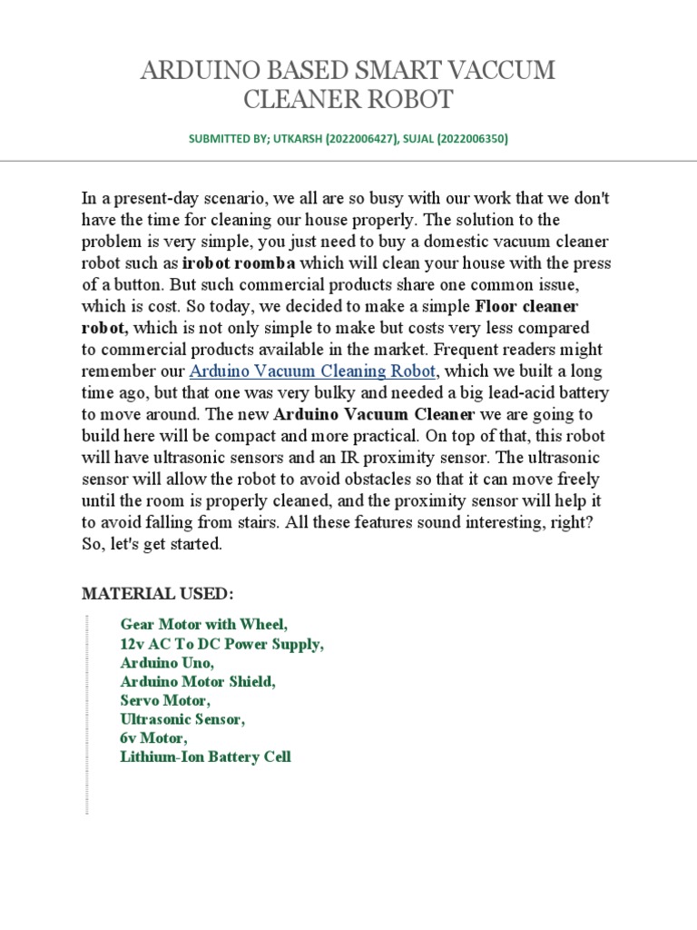 Arduino Based Smart Vaccum Cleaner Robot 222 | PDF | Vacuum Cleaner ...