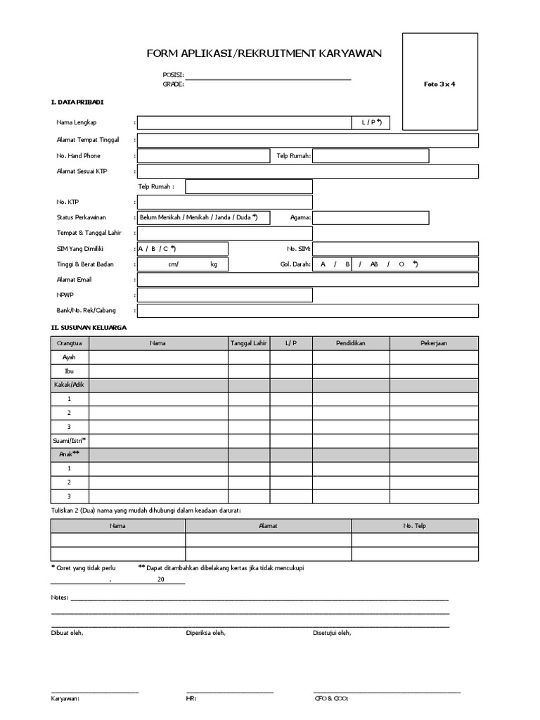 Formulir Rekrutmen Karyawan Lengkap | PDF