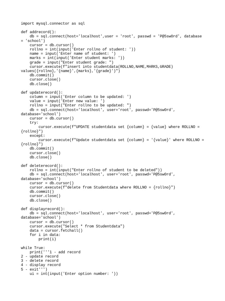Menu Driven Program Studentrecords | PDF Menu Driven Program Studentrecords | PDF