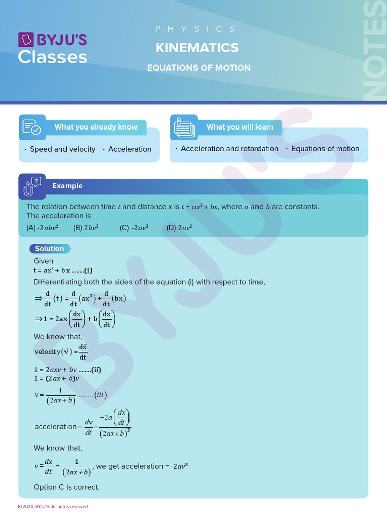 Equations Of Motion Pdf Acceleration Velocity