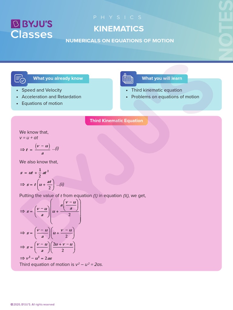 Numericals On Equations of Motion | PDF | Acceleration | Velocity