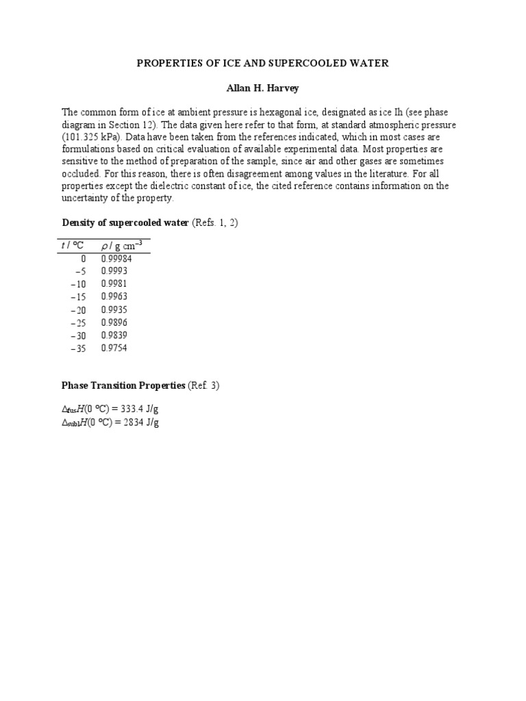 Properties of Supercooled Water - For CP | PDF