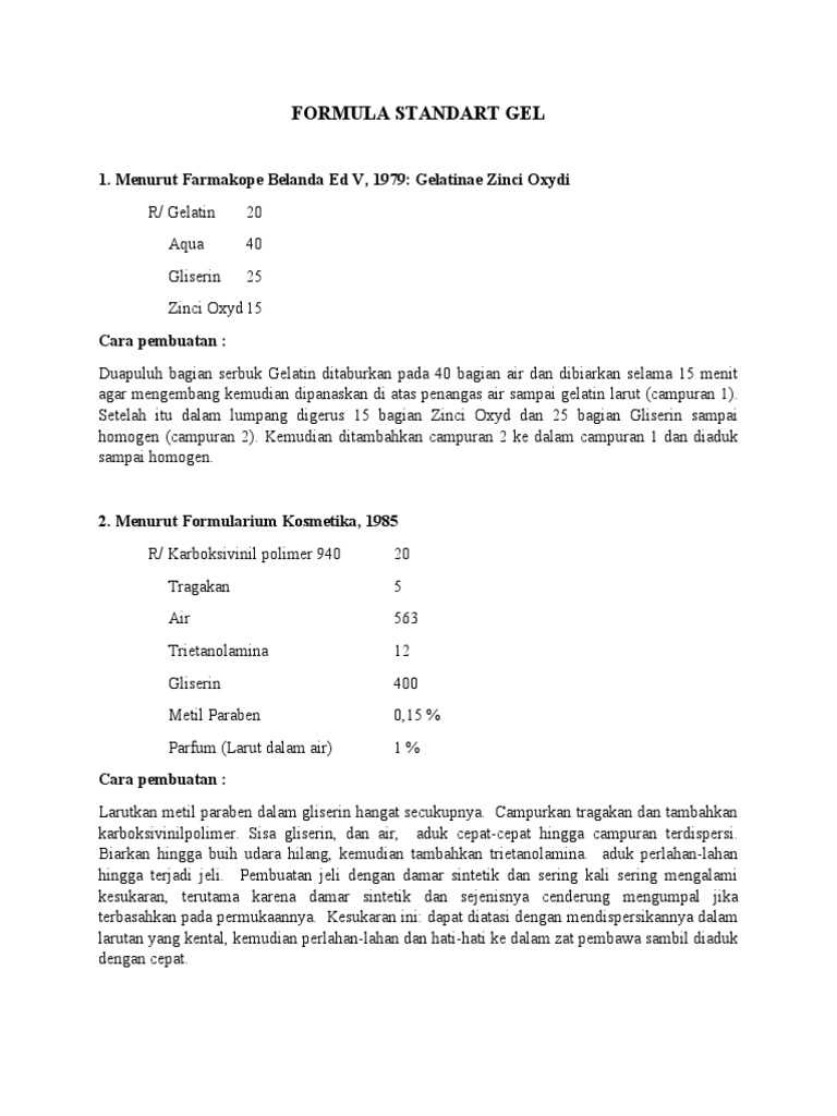 Formula Standart Gel Dan Formula Di Jurnal | PDF