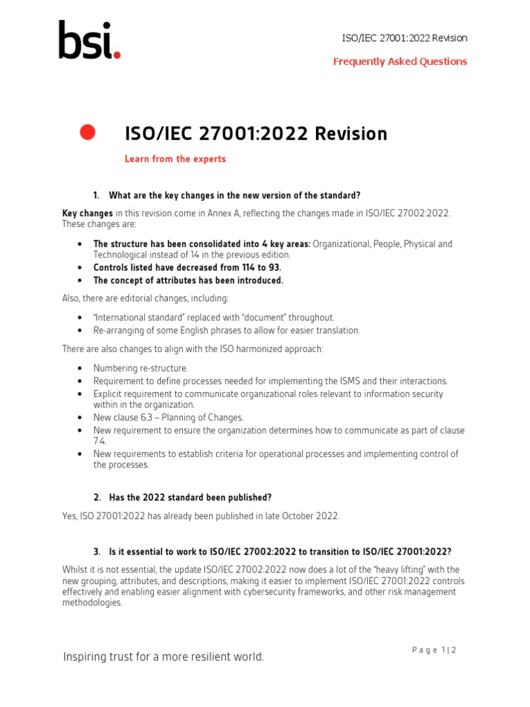 Faq Iso Iec 27001 2022 Pdf Information Security Business