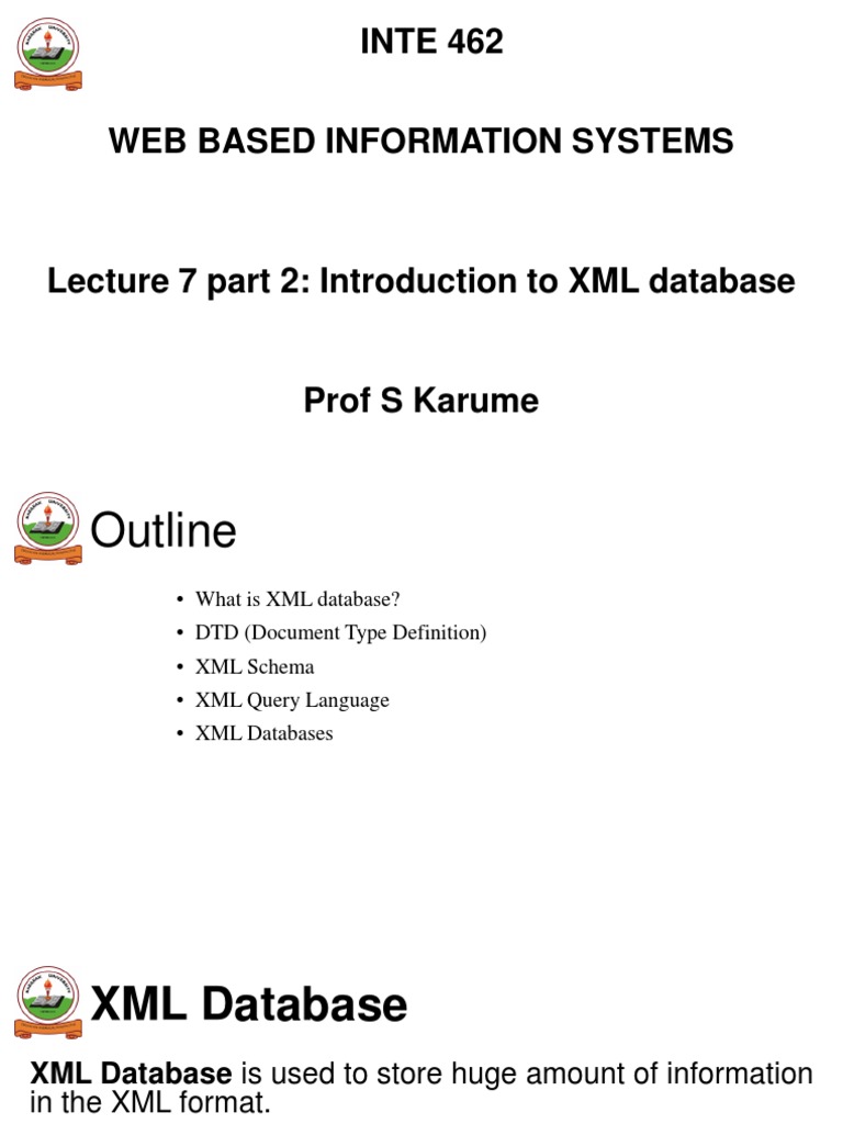 Lecture 8 Part 2 Xml As A Datastore Pdf Xml Xml Schema
