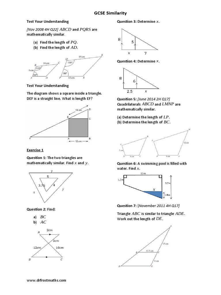 GCSE Similarity Exercises and Solutions | PDF | Volume | Area