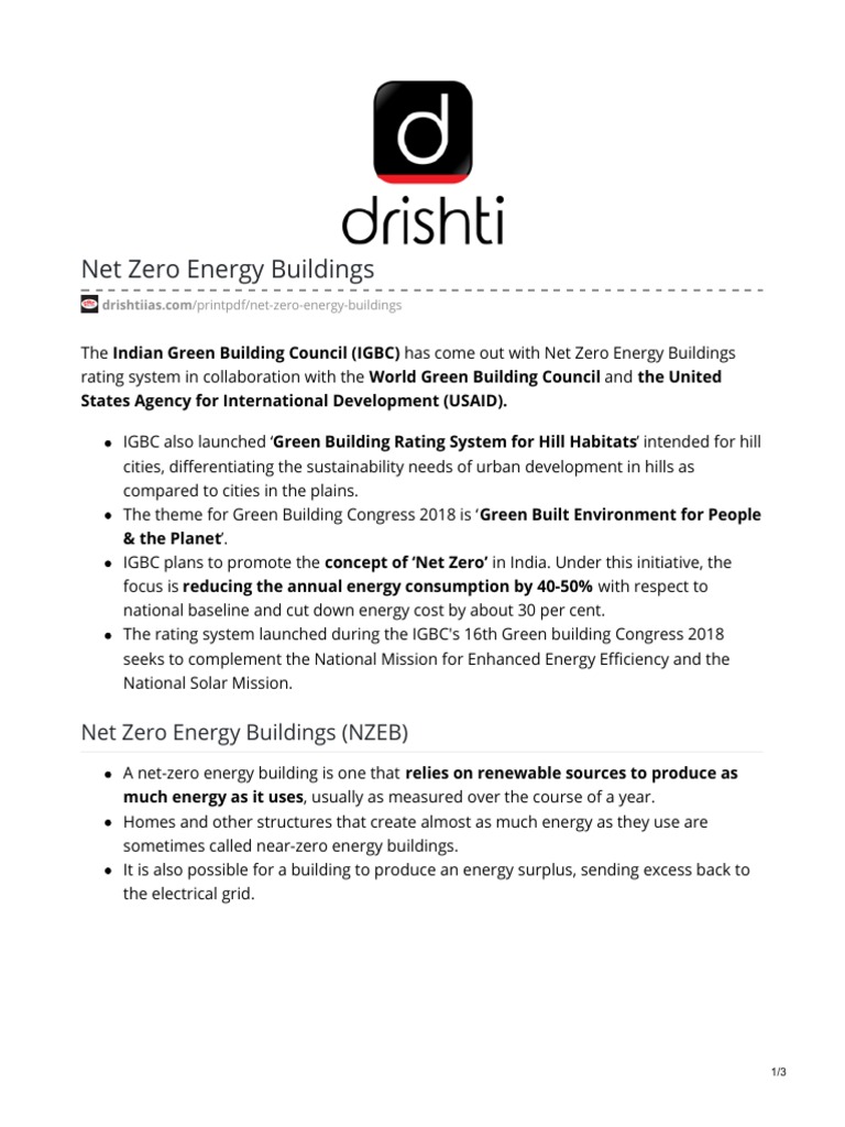 Net Zero Energy Buildings Rating System Launched by IGBC | PDF | Green ...
