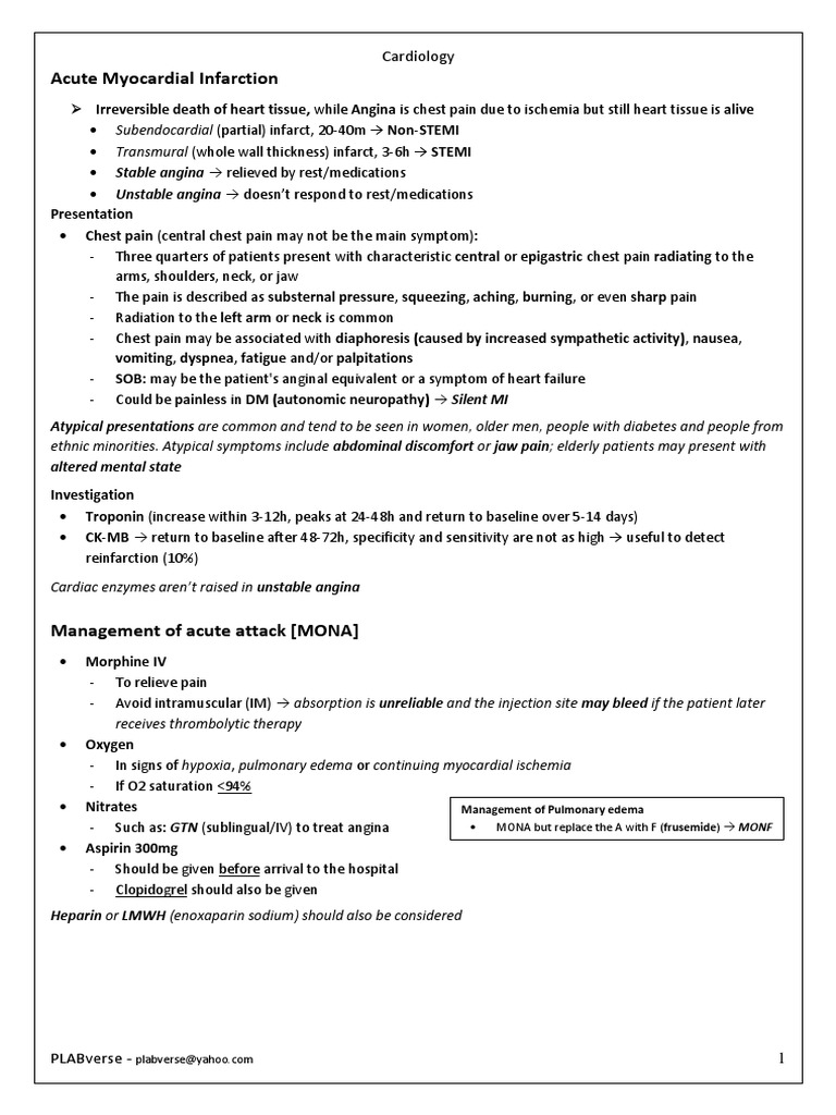 Cardiology Guide | PDF | Myocardial Infarction | Heart