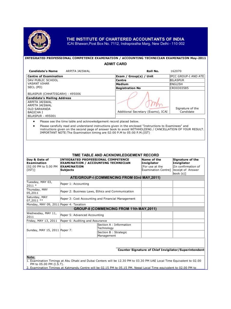ICAI Exam Guidelines and Requirements | PDF | Identity Document ...