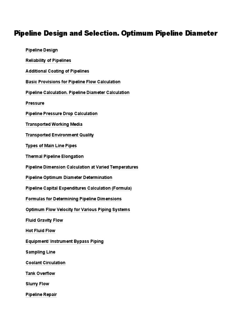 Pipeline Design and Selection. Optimum Pipeline Diameter | PDF | Pipe ...