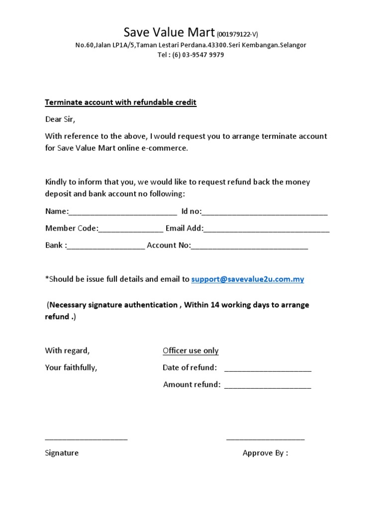 Terminate Account Form | PDF