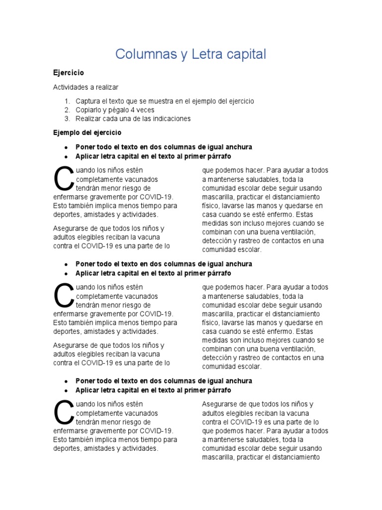 Columnas y Letra Capital en Word | PDF | Lavado de manos | Cuidado de ...