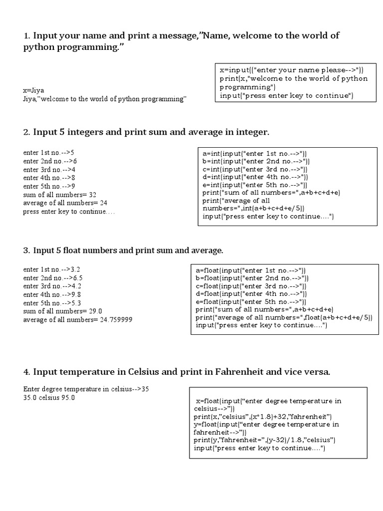 Input Your Name and Print A Message,"name, Welcome To The World of Python Programming." | PDF ...