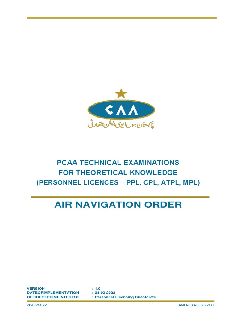 Draft ANO-033-LCXX-1.0 PCAA TECHNICAL EXAMINATIONS (Flight Crew ...