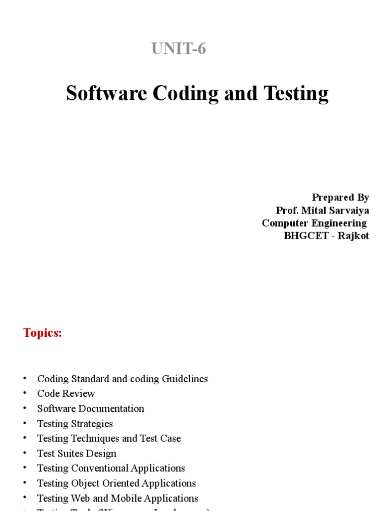 Unit6 Software Coading And Testing Pdf Software Testing Unit Testing 