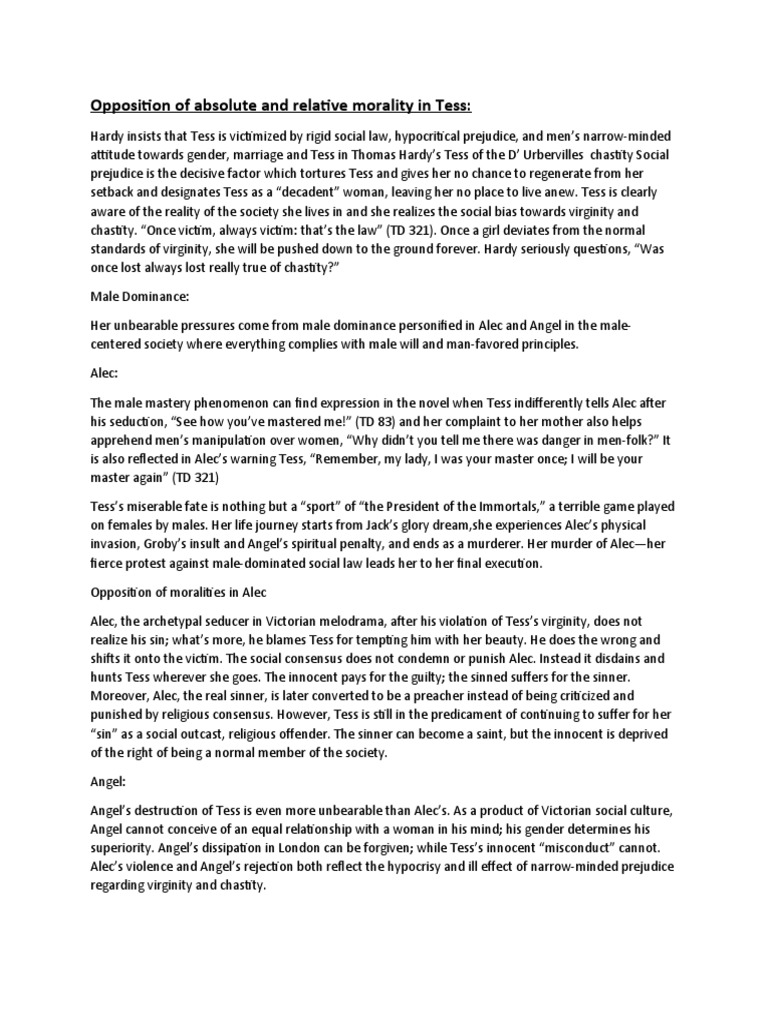 Opposition of Relative and Absolute Morality in Tess | PDF ...