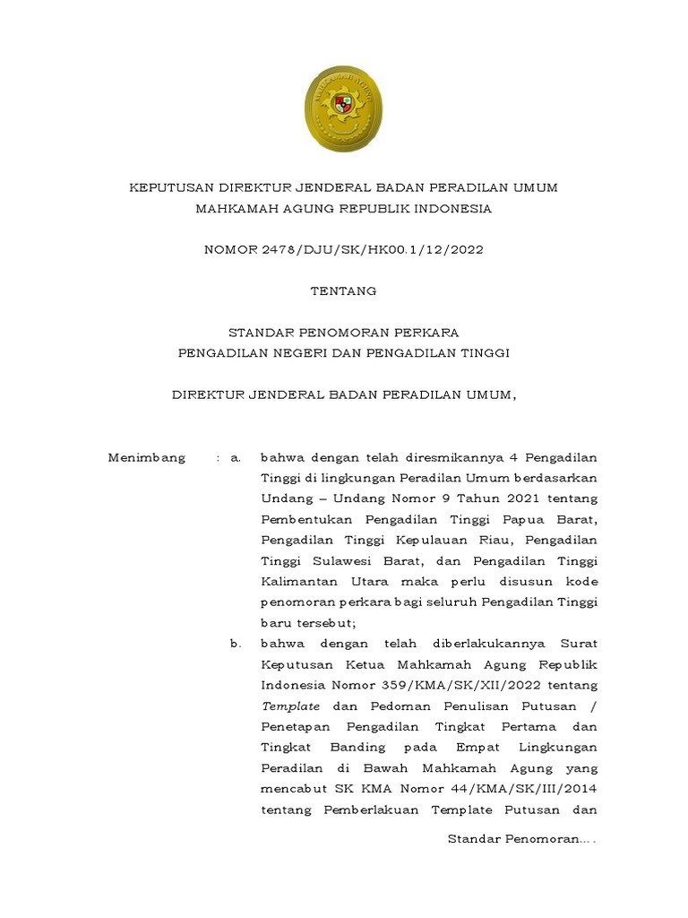 SK Penomoran Perkara Dan Lampiran - Sign | PDF