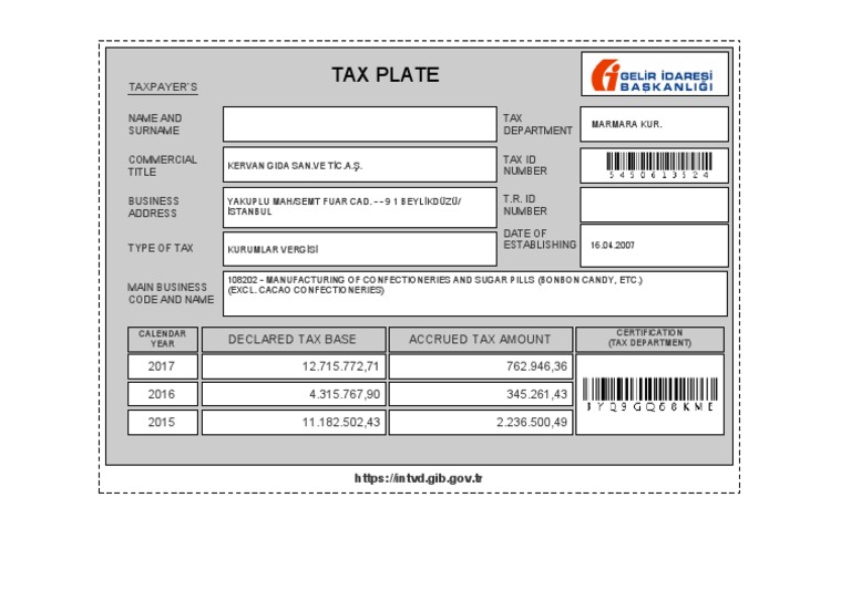 English Tax Plate Example for Businesses | PDF