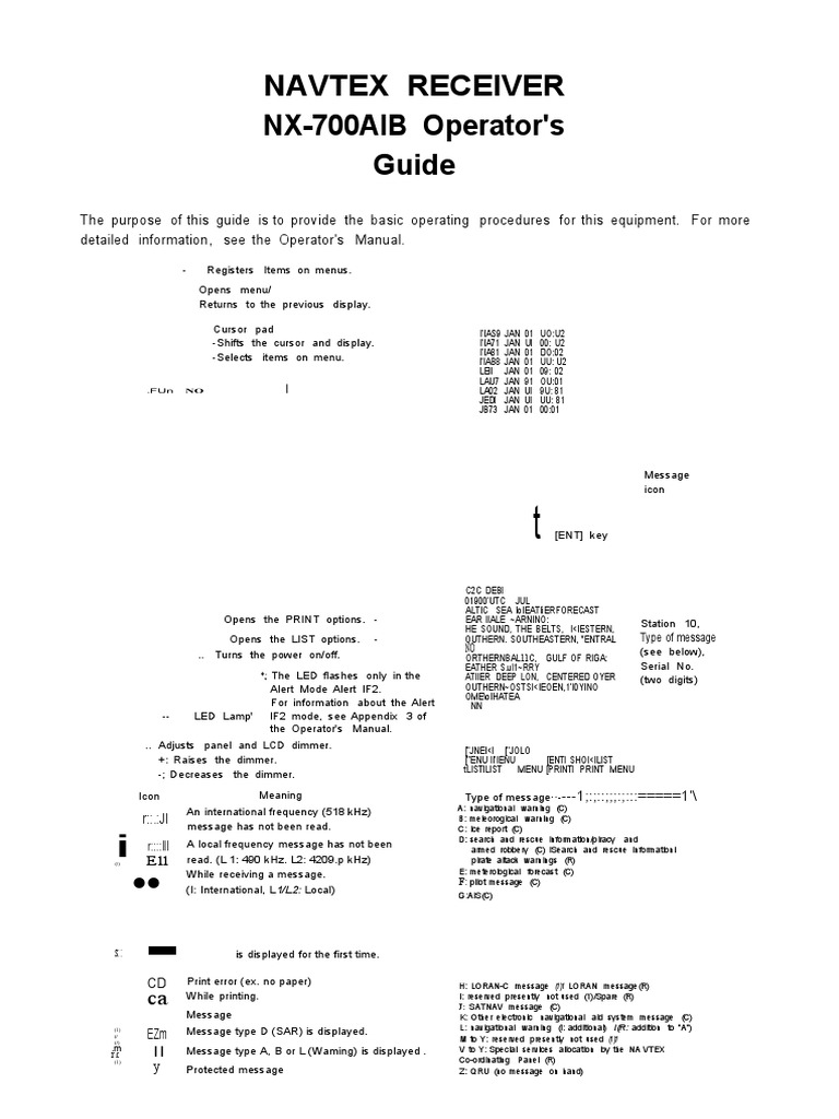 Furuno NX-700A B Navtex Receiver Operators Guide | PDF | Menu ...