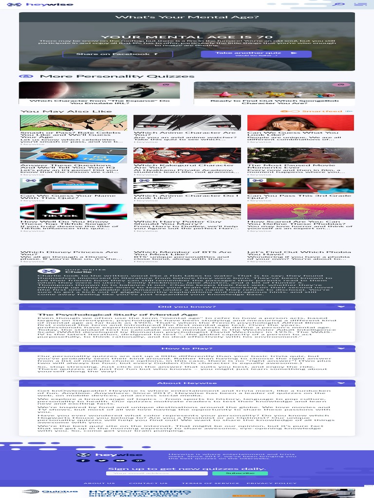 What's Your Mental Age - Heywise | PDF | Wechsler Adult Intelligence ...