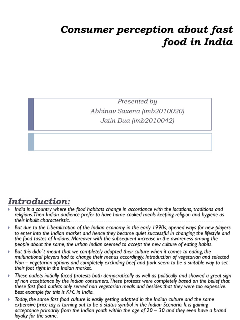 Consumer Perception About Fast Food in India | PDF