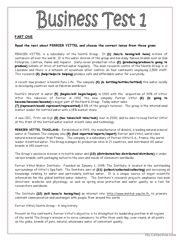 Business Test 1 | PDF | Nestlé | Bottled Water