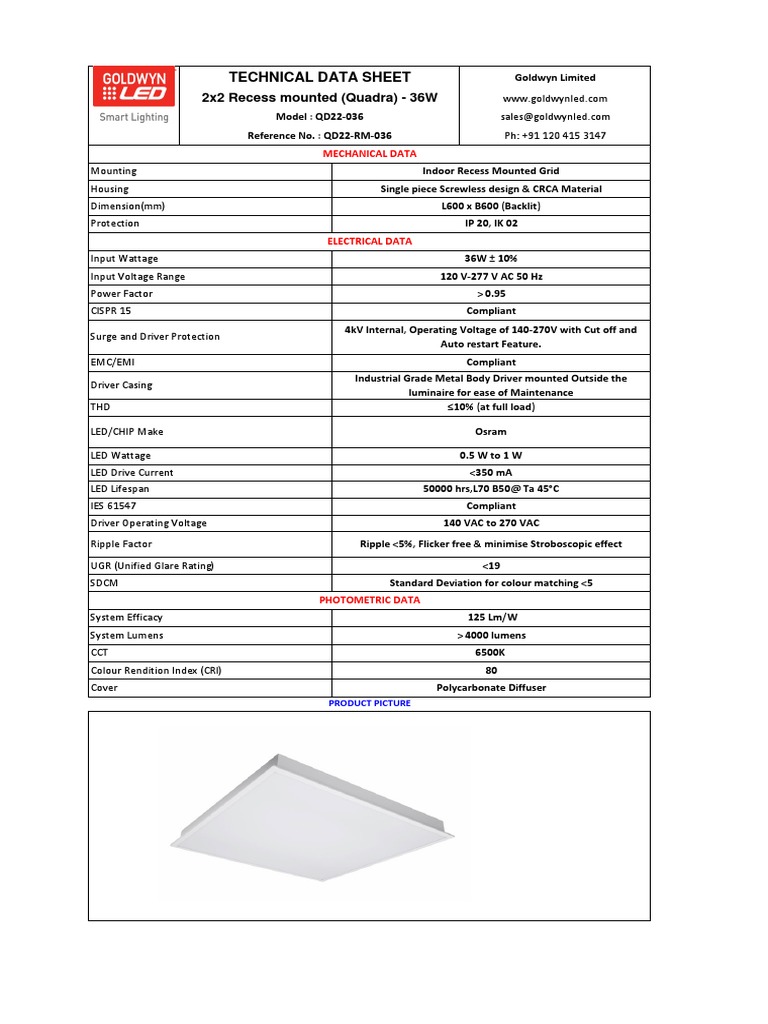 36W Recessed LED Light Technical Data | PDF | Electronic Engineering ...