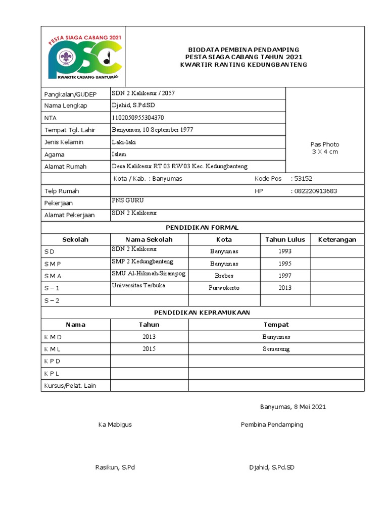 Biodata Pembina Pendamping | PDF