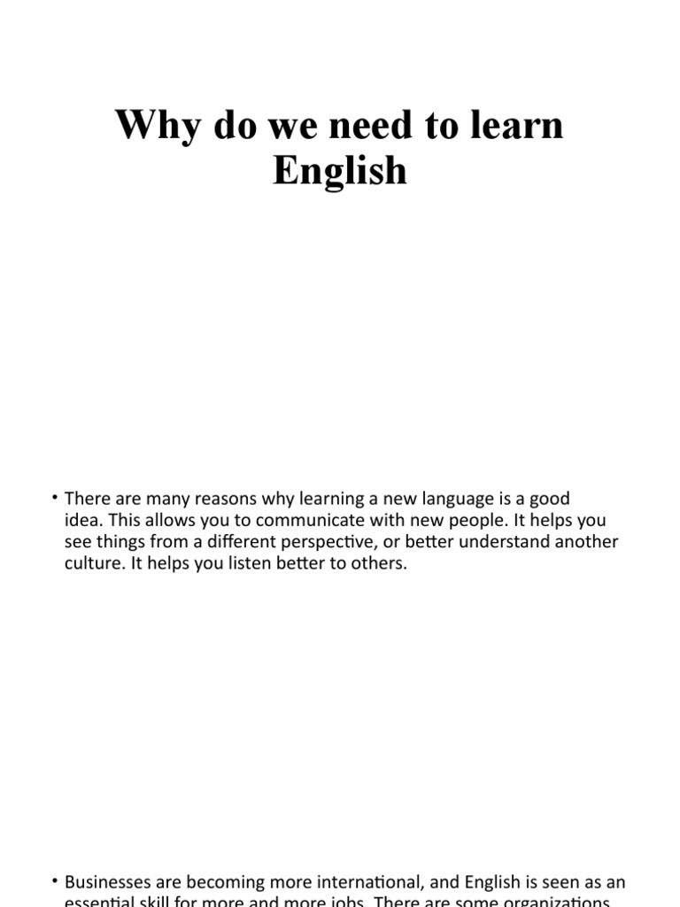 Why Do We Need To Learn English | PDF
