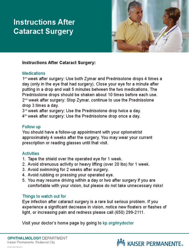 Instructions For Patients After Cataract Surgery | PDF