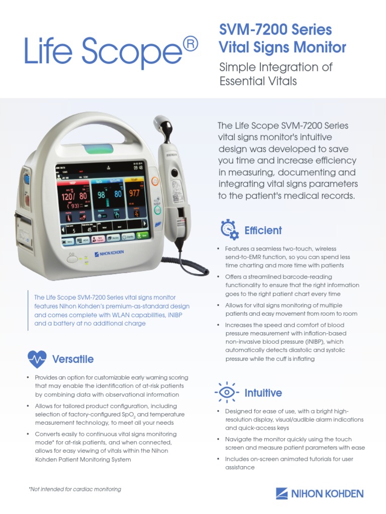 SVM 7200 Life Scope Vital Signs Spec Sheet | PDF | Monitoring (Medicine ...
