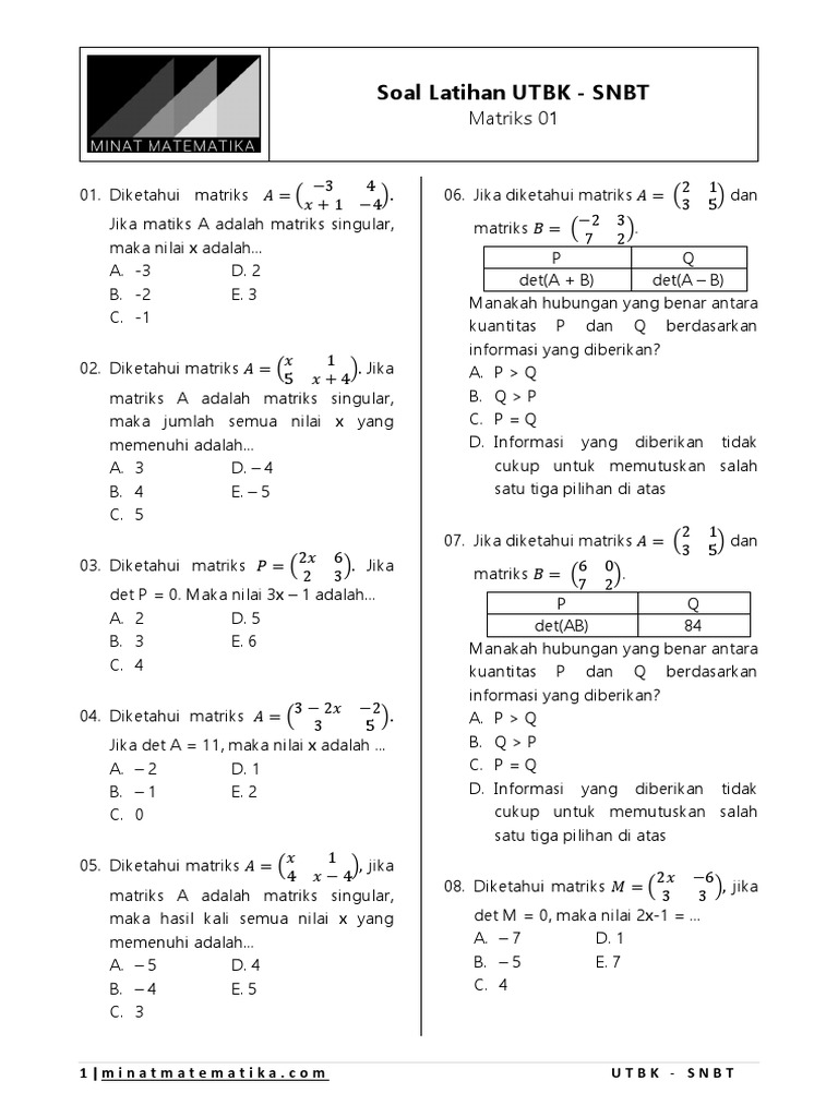 Soal Latihan Matriks UTBK-SNBT | PDF