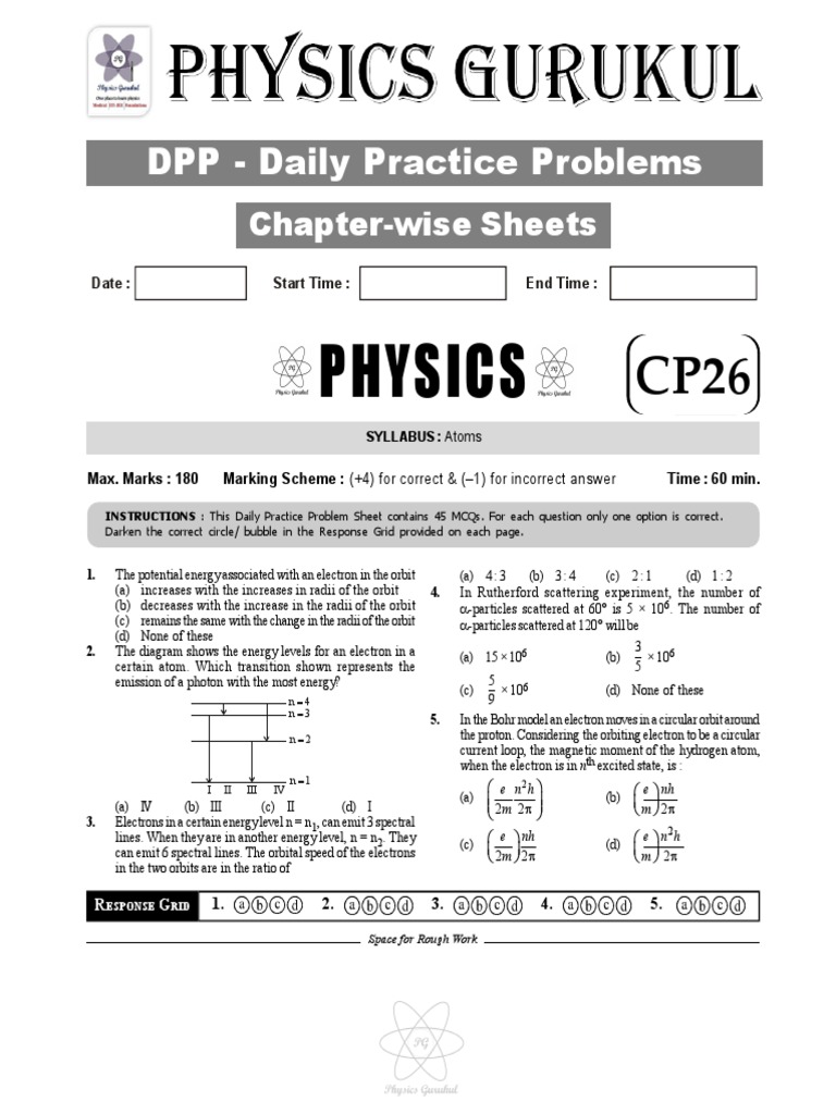 Physics: DPP - Daily Practice Problems | PDF | Emission Spectrum | Atoms