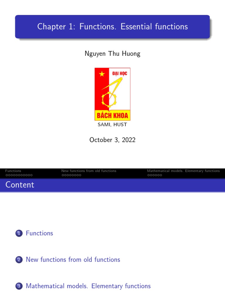 Chapter 1: Functions. Essential Functions: Nguyen Thu Huong | PDF | Function (Mathematics ...