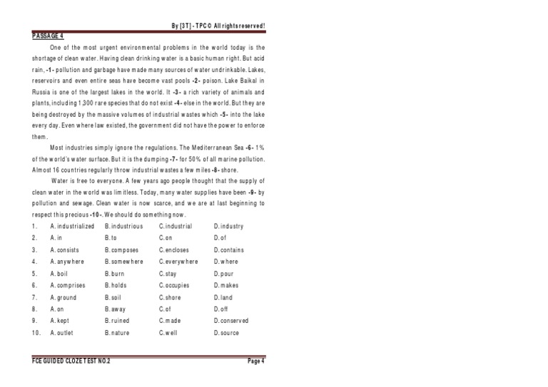 Guided-Cloze-Test-No 2 FCE - P4 | PDF