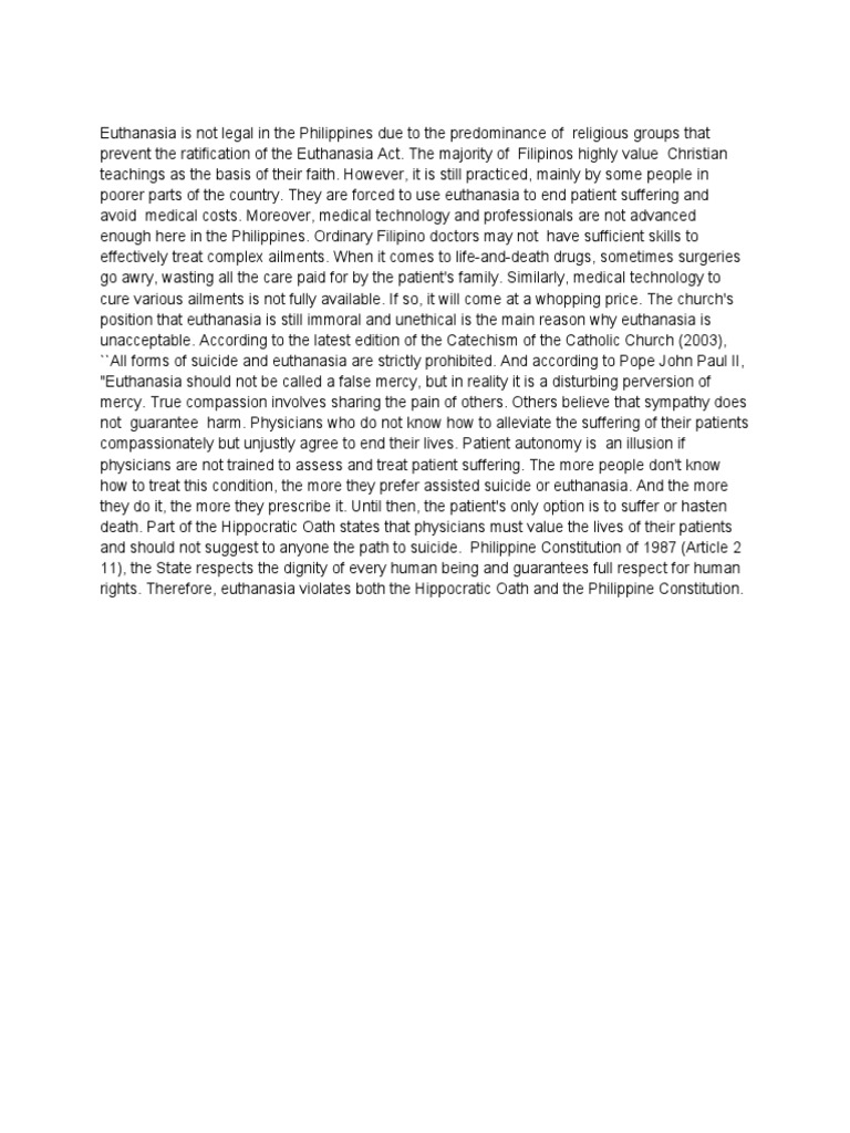 In The Philippines, Euthanasia Is Not Legal For The Reason of The ... In The Philippines, Euthanasia Is Not Legal For The Reason of The ...
