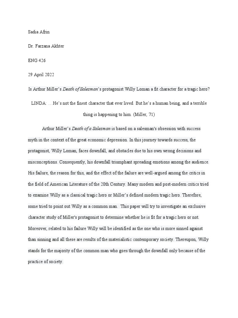 ENG 426 Term Paper - Sadia Afrin | PDF | Tragedy | Hero
