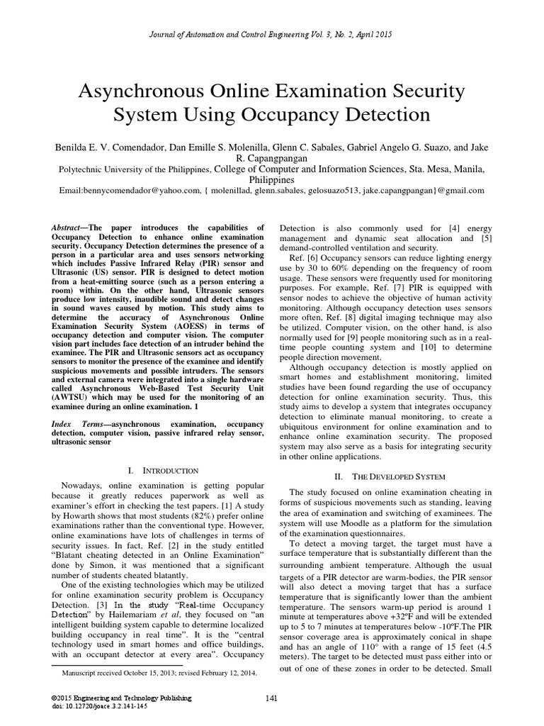 Asynchronous Online Examination Security System Using Occupancy Detection | PDF | Security Alarm ...